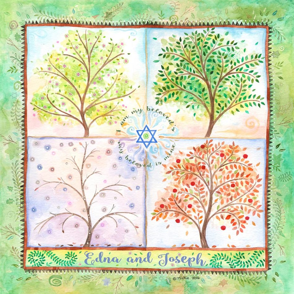 Custom Giclee Print - Seasons of Joy Lovers Gift by Mickie Caspi